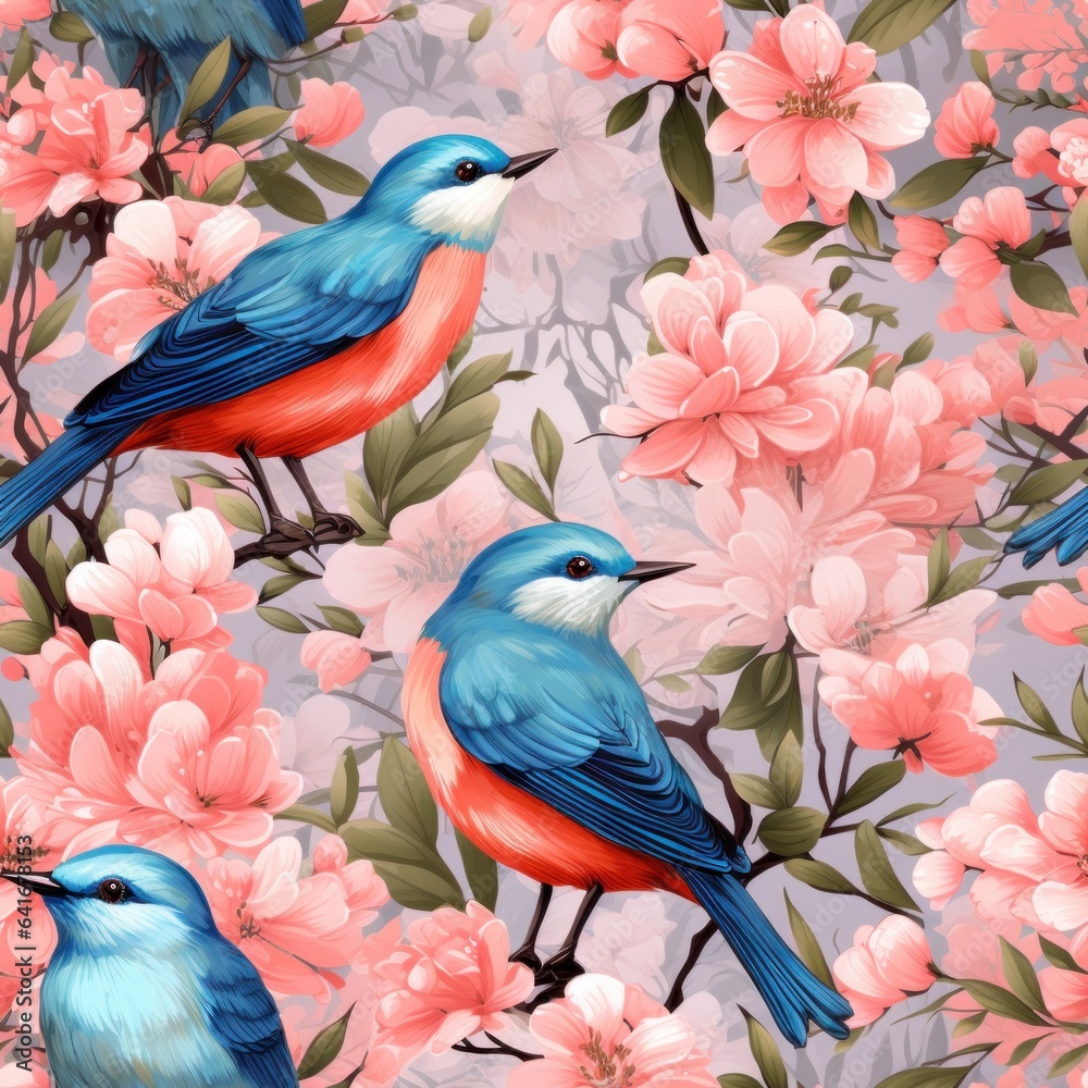 Birds Garden Digital Paper, Parrot Seamless Pattern, Peacock Design ...