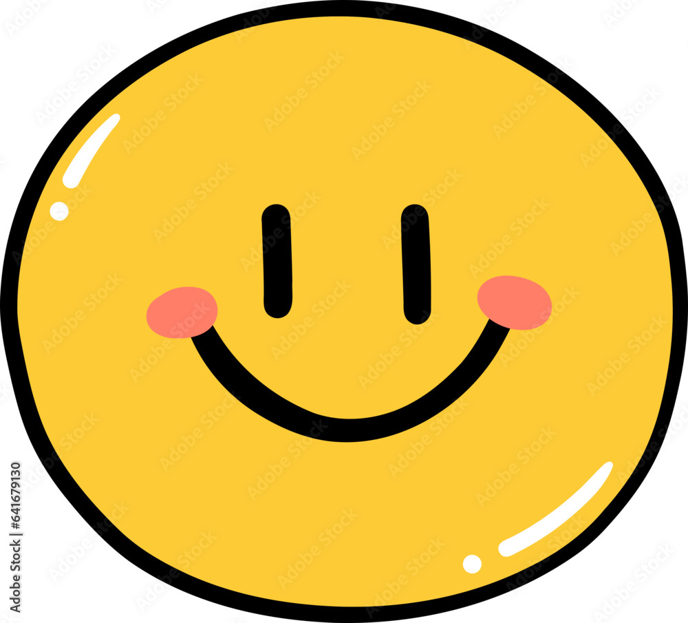 Cute Happy emoji, kawaii emoticon doodle outline Stock Vector | Adobe Stock