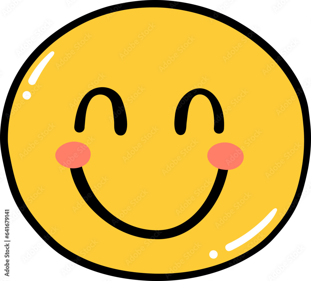 Cute Happy emoji, kawaii emoticon doodle outline Stock Vector | Adobe Stock