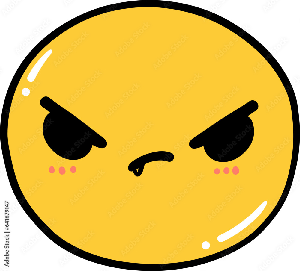 Cute angry emoji, kawaii emoticon doodle outline Stock Vector | Adobe Stock