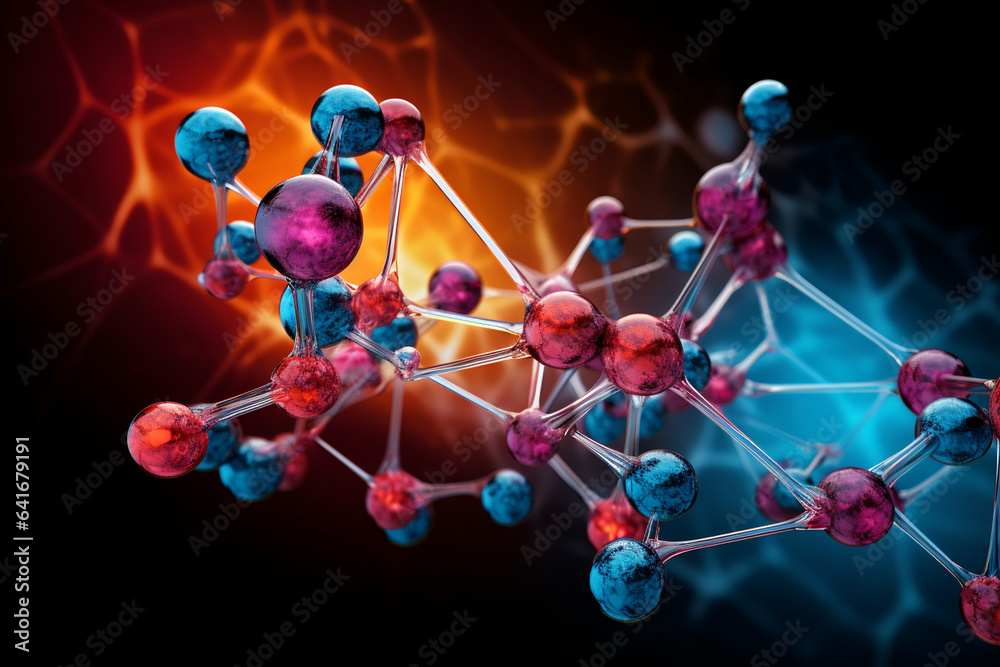 Visualization of chemical bonds forming and breaking, representing the ...