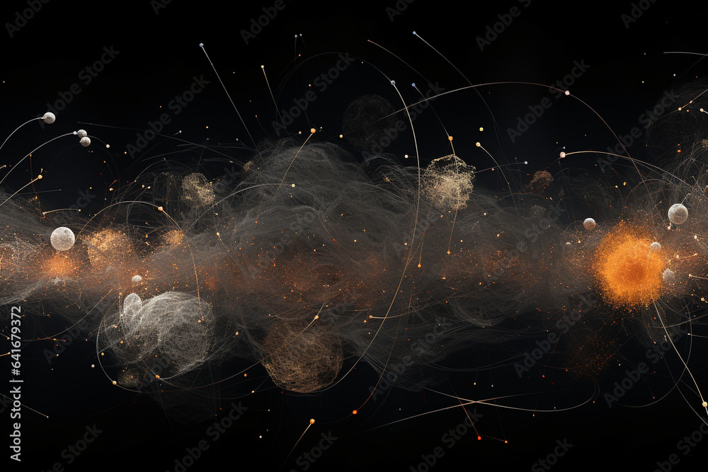 Visualization of particle collisions in a cloud chamber, capturing the fleeting and chaotic ...