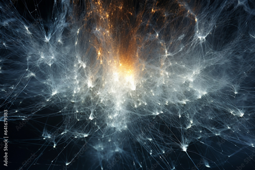 Visualization of particle collisions in a cloud chamber, capturing the ...