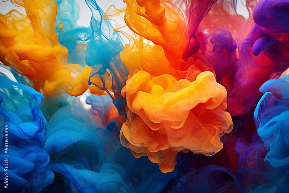 Close-up of colorful ink diffusing in water, illustrating the ...