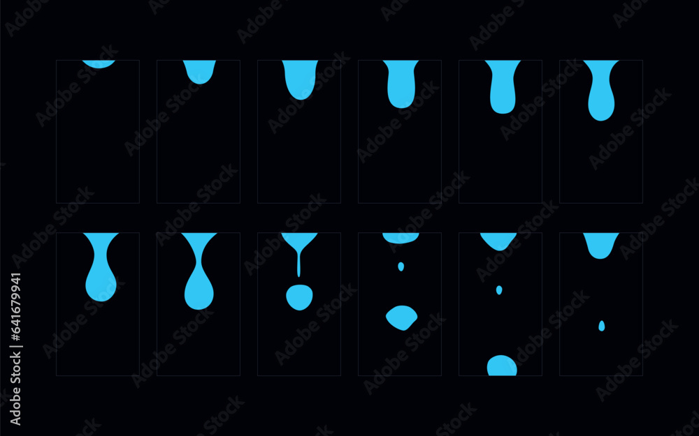 Water drooping animation. 2d cartoon water drooping frame. Raindrop ...