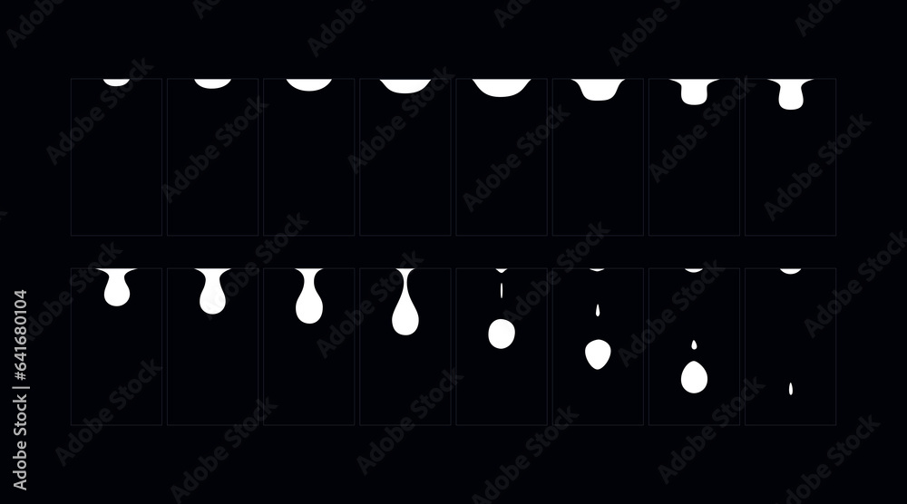 Water droop animation effect. 2d cartoon water drooping frame. Raindrop ...