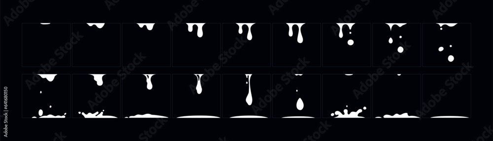Water drop animation. 2d cartoon water drooping frame. Raindrop classic ...