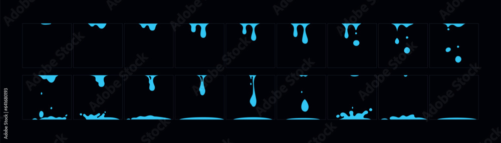 Water drooping animation. 2d cartoon water animated frame. Raindrop ...