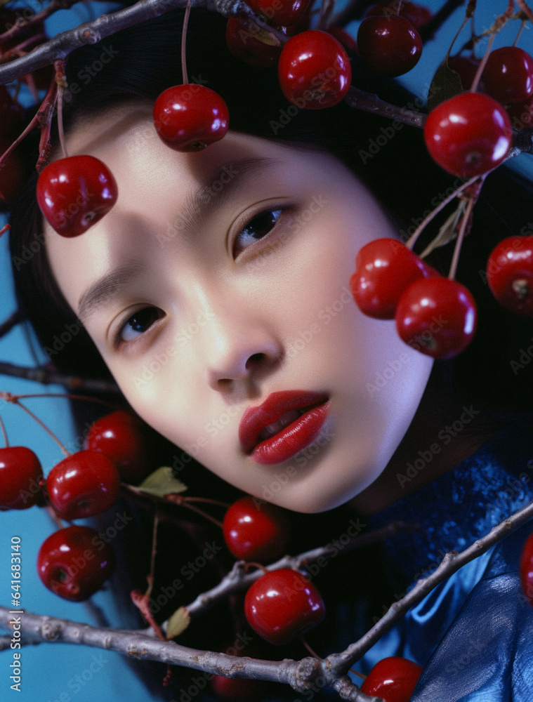 Autumn close-up portrait of a young beautiful, exotic girl with black ...