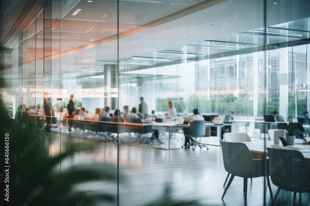 Blurry Modern Office Setting with Employees in Action, for Text Overlay ...
