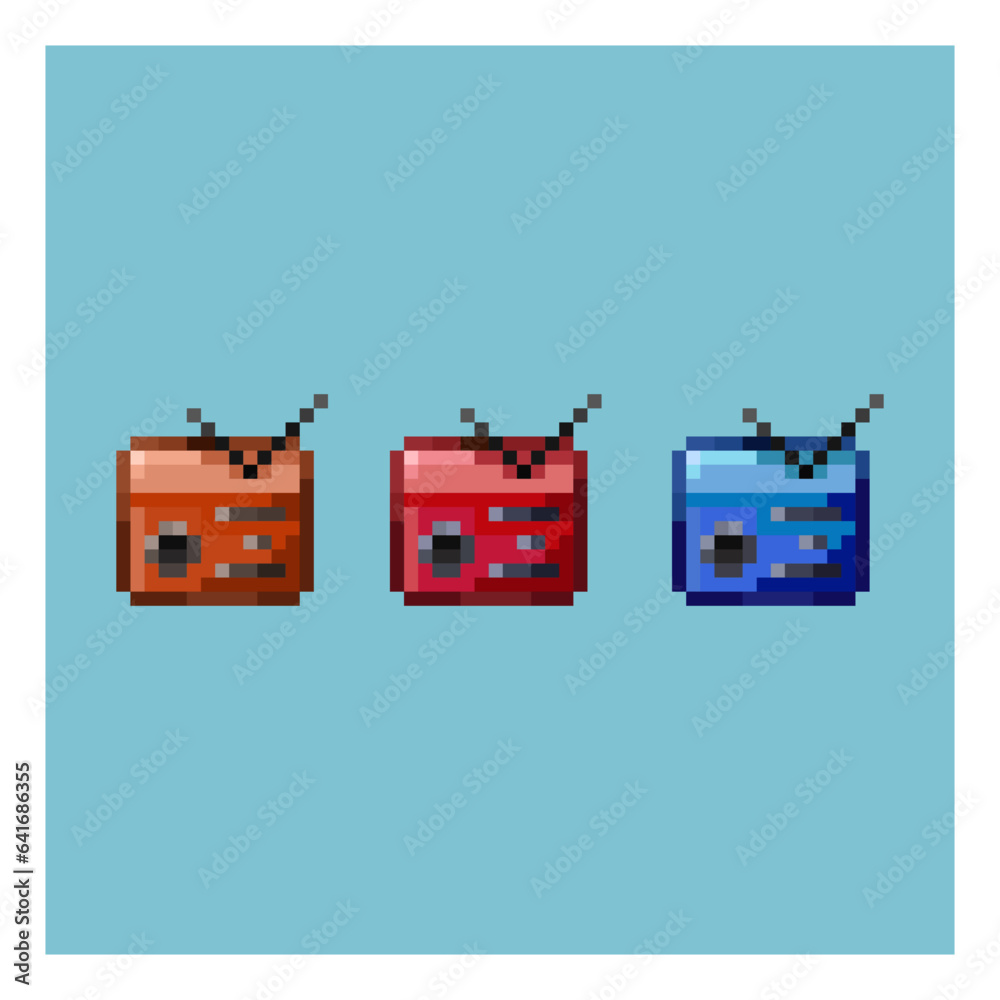 Pixel art sets of radio for news with variation color items asset ...