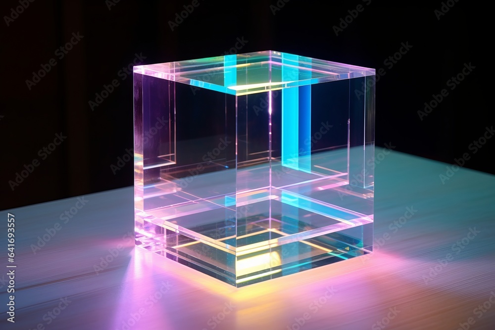 3d crystal glass cube with refraction and holograph Stock Illustration ...