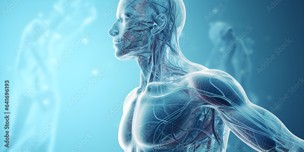 Skin anatomy humanoid body on abstract blue background Stock ...