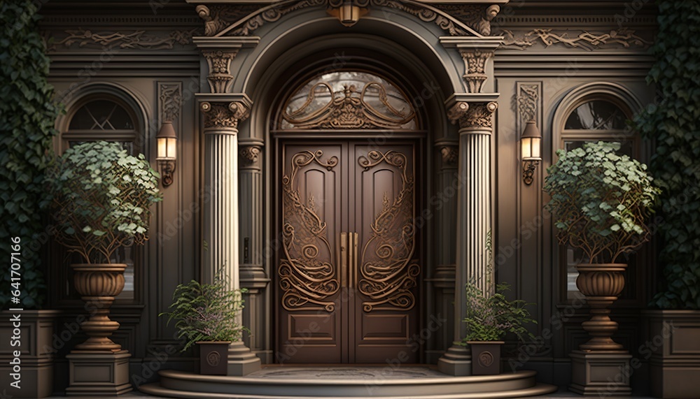 Luxury palace front door with marble pillars and arch Stock ...