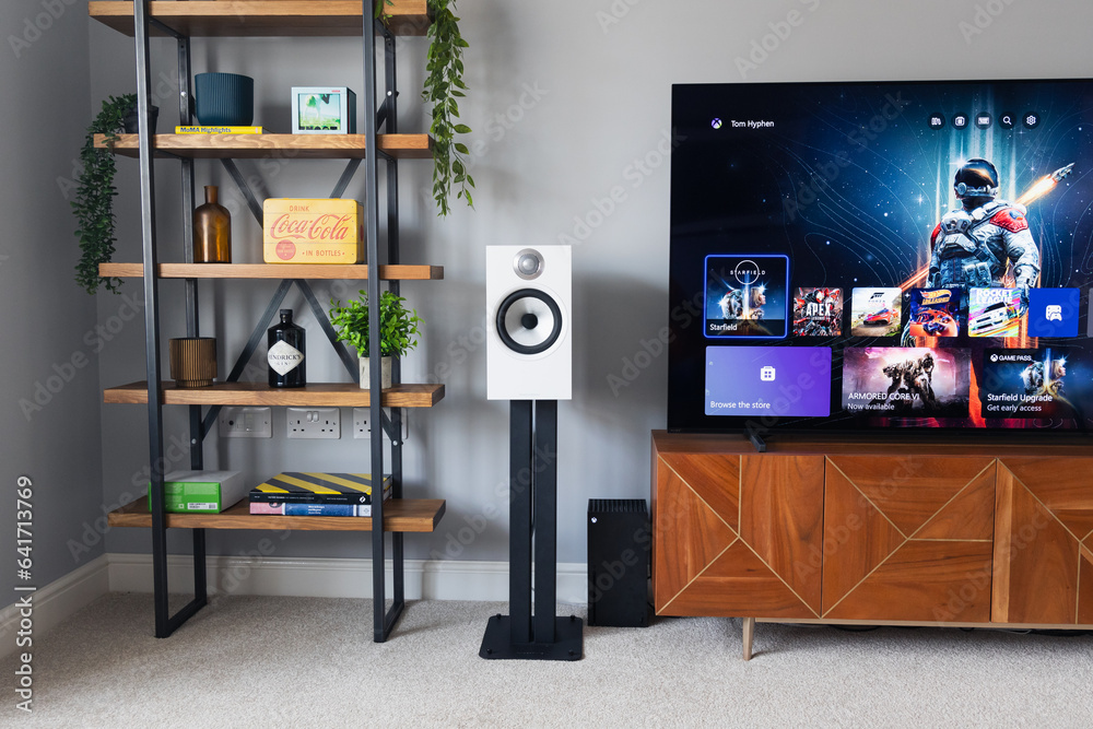 LONDON - AUGUST 24, 2023: Starfield Xbox game on 4K OLED TV television ...