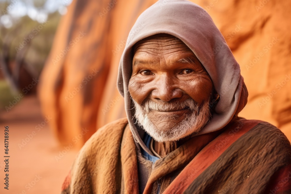 Medium shot portrait photography of a grinning old man forming an 'x ...