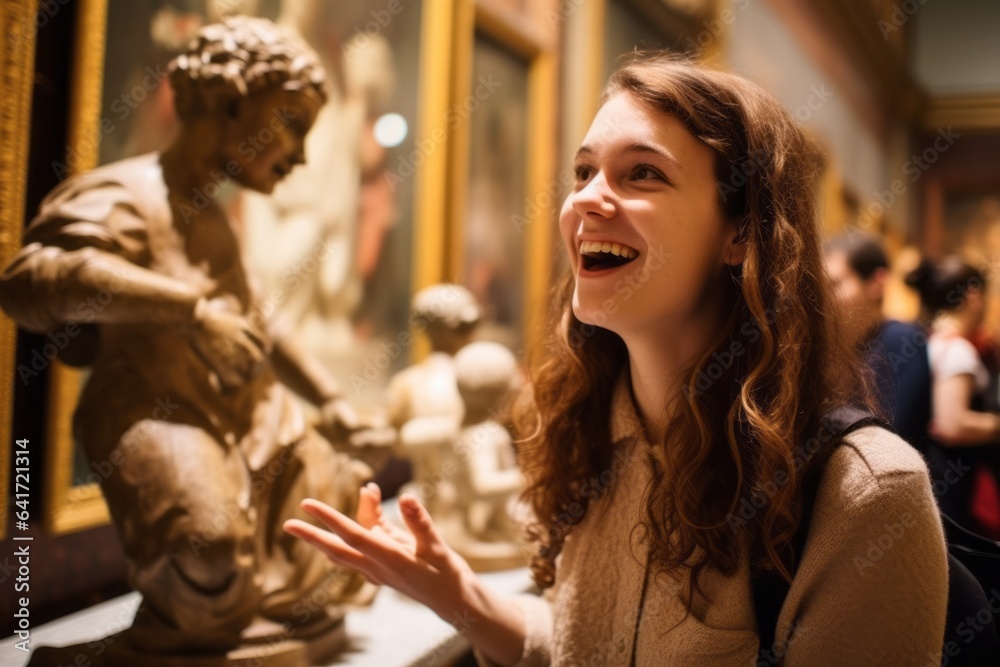 Medium shot portrait photography of a joyful girl in her 20s miming a ...
