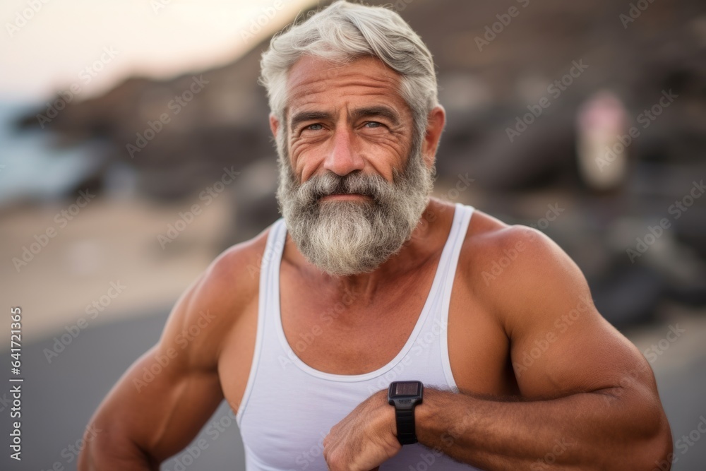 Headshot portrait photography of a glad mature man flexing arm muscle ...