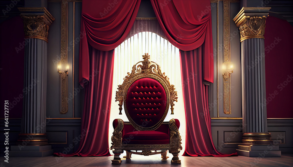 The Throne Room with Gold royal chair on a white background of red ...