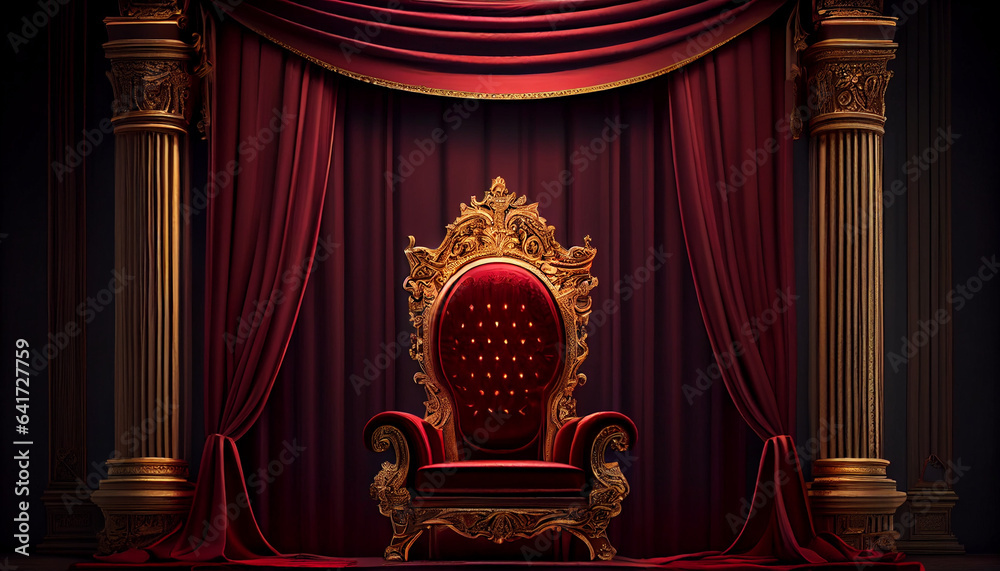 The Throne Room with Gold royal chair on a white background of red ...