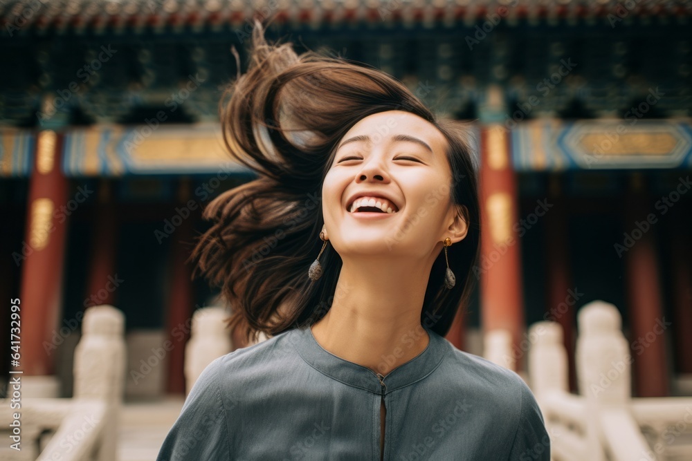 Headshot portrait photography of a joyful girl in her 30s hand on heart ...