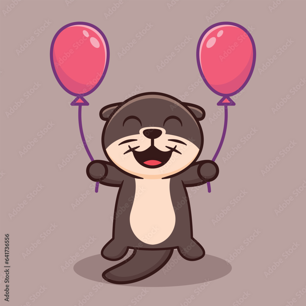 Cute Otter Holding Balloon Cartoon Vector Illustration. Animal Nature ...