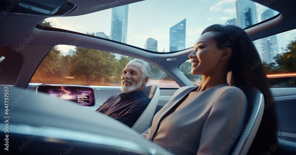 People ride in a self-driving car controlled by an artificial ...