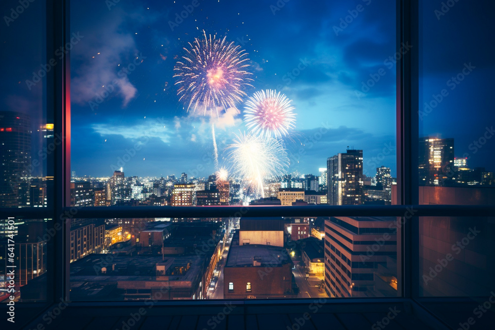 Ai generated image of firework from window view Stock Illustration ...