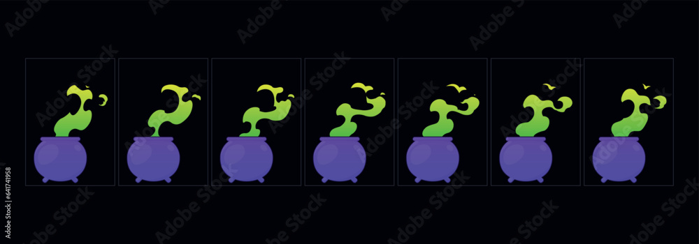 Vetor de The witch's cauldron with smoke animation set. 2d cartoon ...