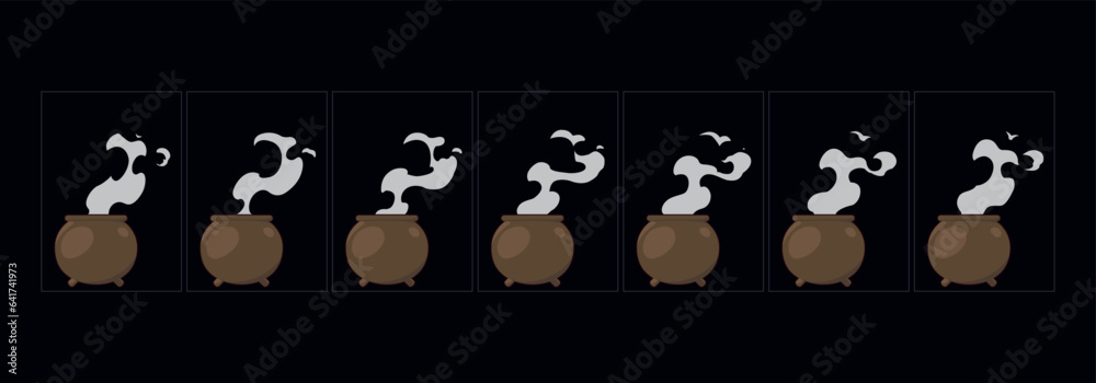 The witch's cauldron with smoke animation set. 2d cartoon smoke ...