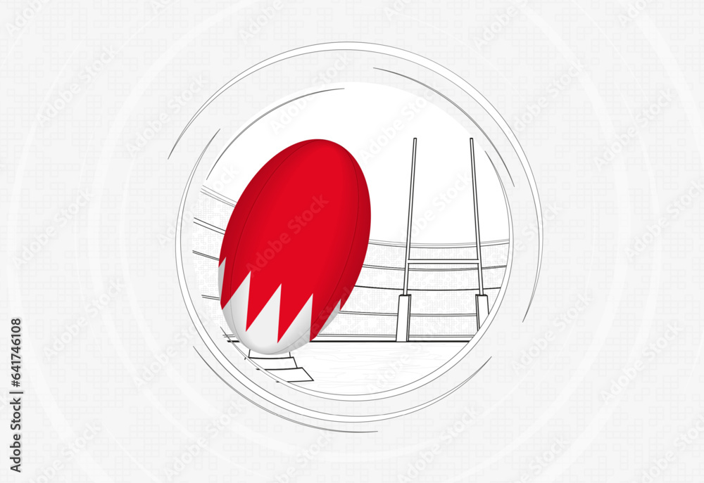 Bahrain flag on rugby ball, lined circle rugby icon with ball in a ...