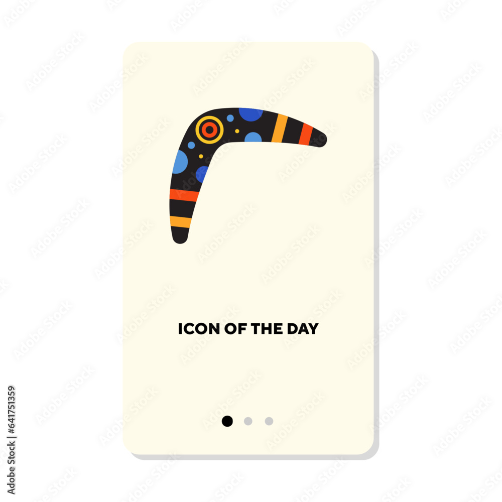 Boomerang with traditional ornament flat vector icon. National throwing ...