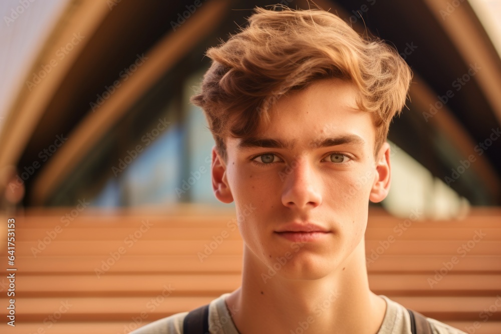 Close-up portrait photography of a content boy in his 20s wearing a ...