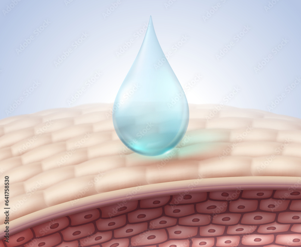 Cosmetic serum oil floats on skin cells. Moisturizes the skin with ...