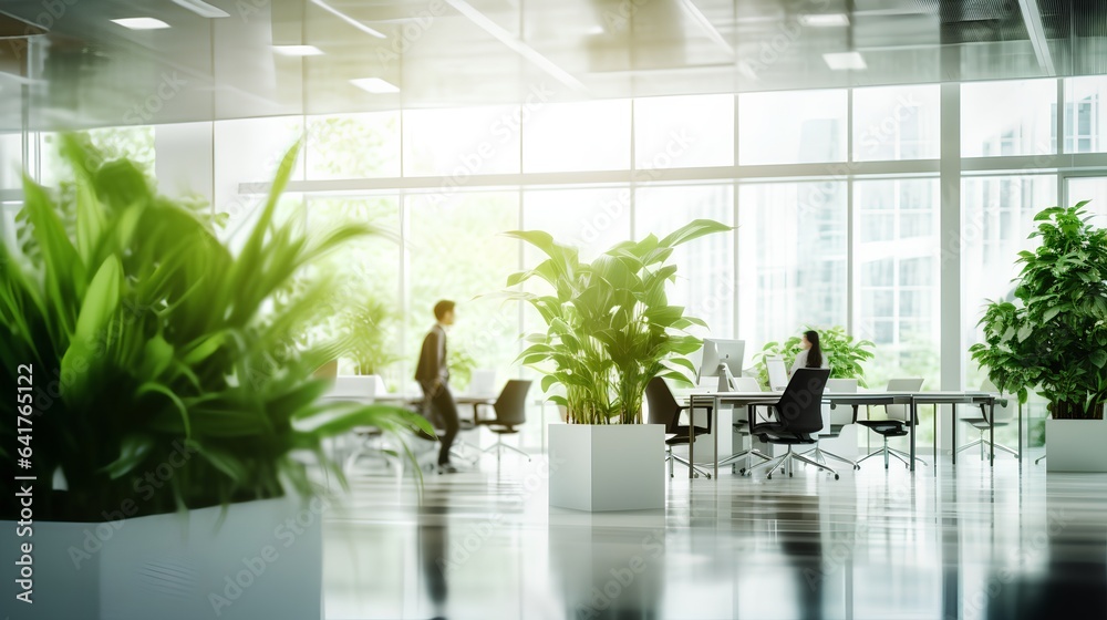 A modern, ecofriendly office space with a clean, white interior design ...