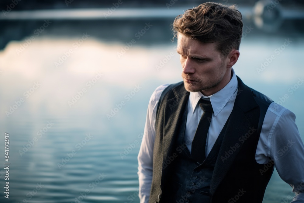 Photography in the style of pensive portraiture of a glad boy in his ...