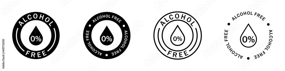 Alcohol free - vector labels. Zero alcohol sign collection. Stock ...