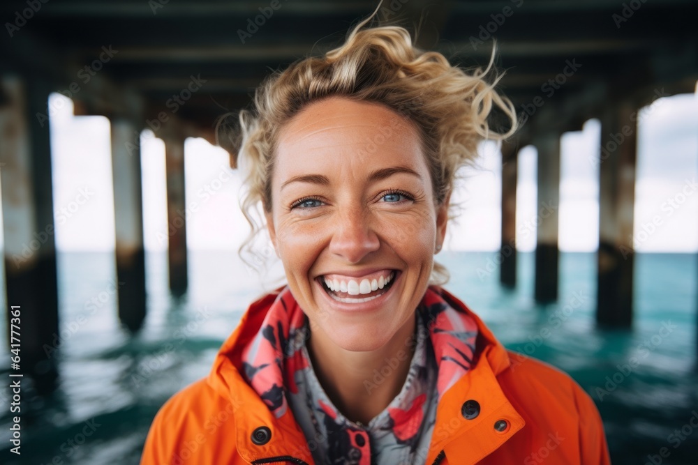 Medium shot portrait photography of a cheerful girl in her 40s wearing ...