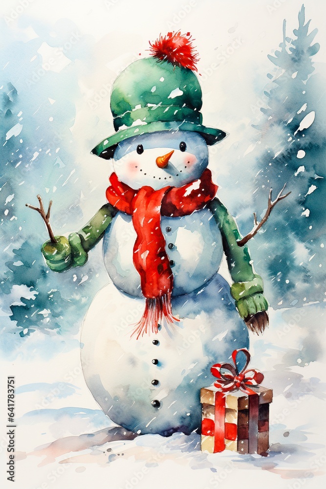 Frosty the Snowman comes alive in this watercolor artwork, donning his ...