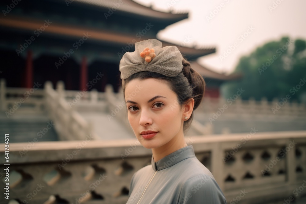 Close-up portrait photography of a blissful girl in his 30s wearing a ...