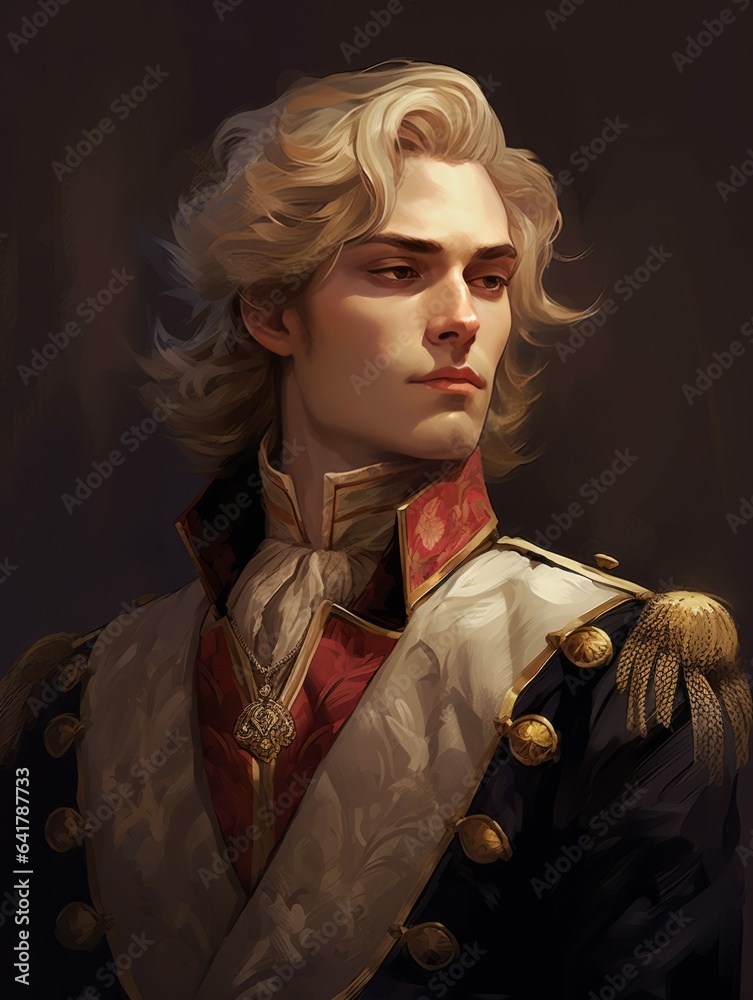 Portrait of Prideful Blonde Man in Royal Finery, Haughty Prince or ...