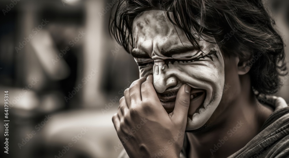 Portrait of a Male Mime with a Sad Face Crying. Sad Meme. Sad Clown ...