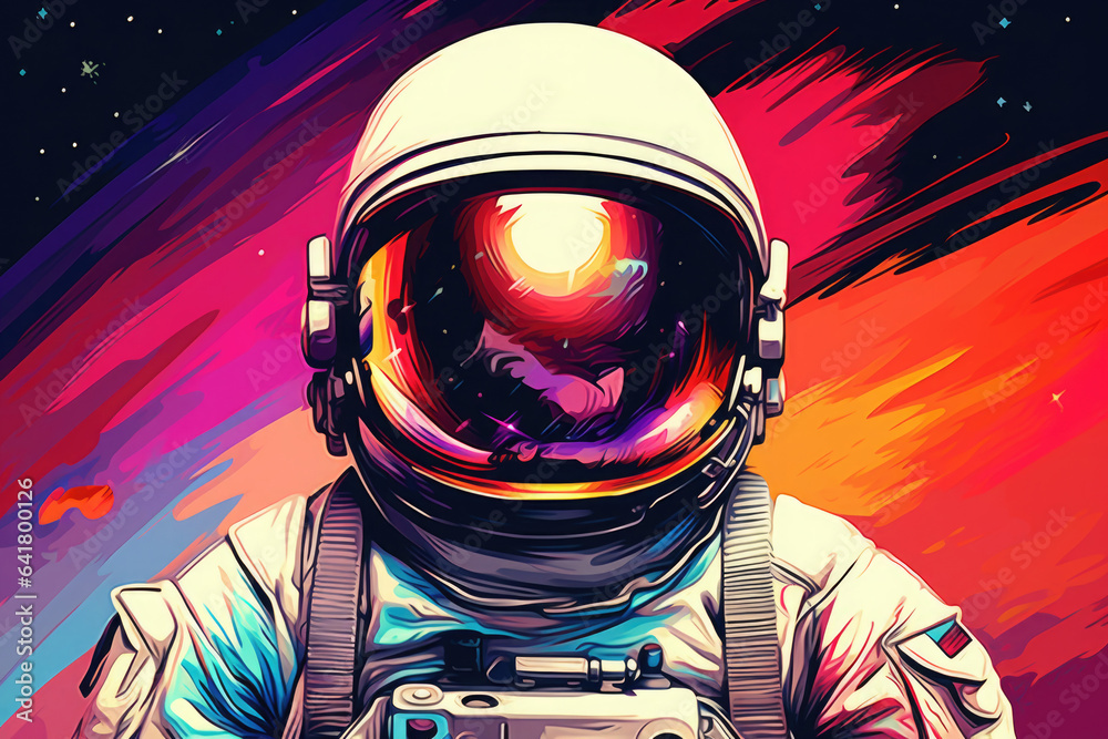 Astronaut in space suit against abstract cosmic background. Deep space ...