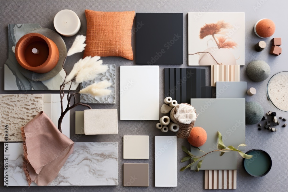 Modern flat lay composition in brown and beige color palette with ...