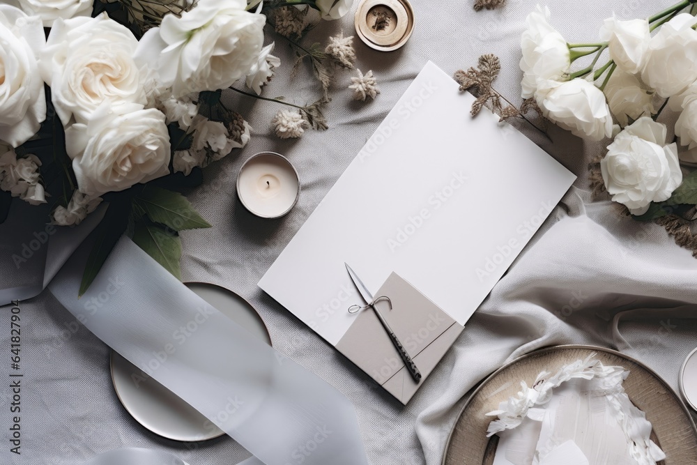 Moody wedding table mockup scene. Feminine desktop composition with ...