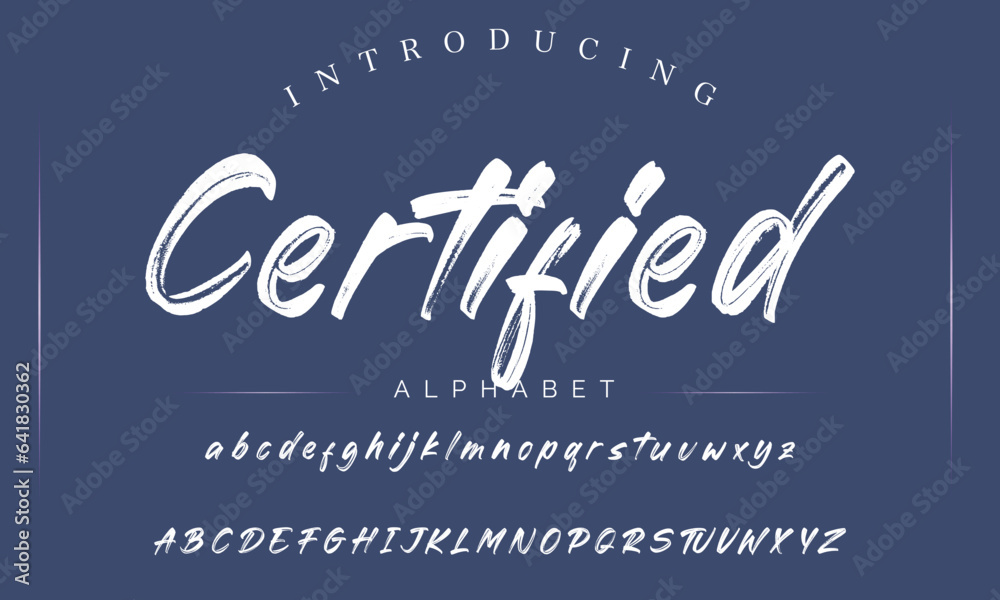 Certified Lettering font isolated on black background. Texture alphabet ...