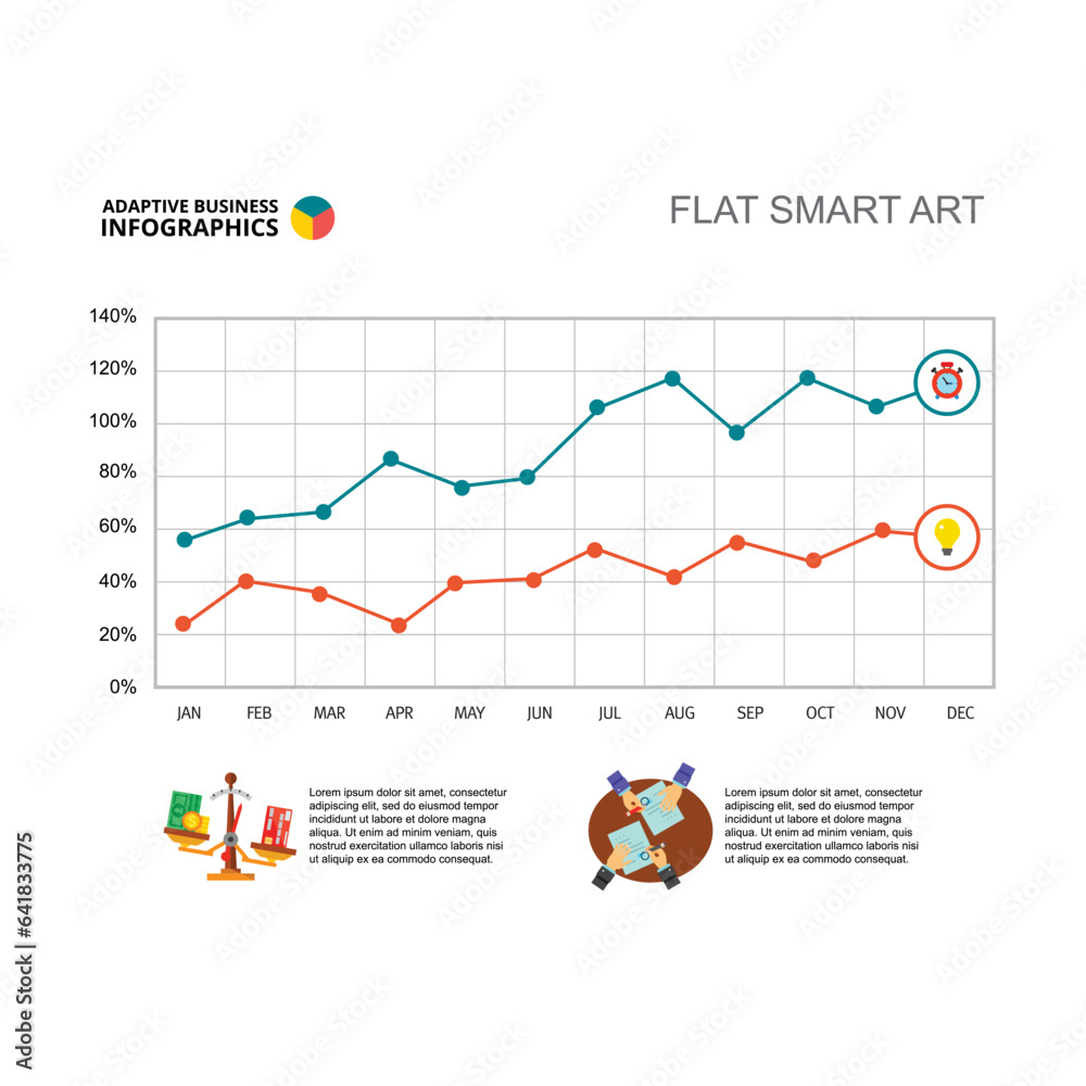 Time and idea graph growing chart vector illustration. Cartoon drawing ...