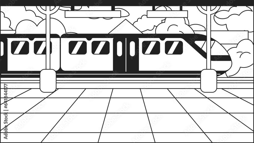 Platform train station bw cute kawaii lo fi background. Public ...