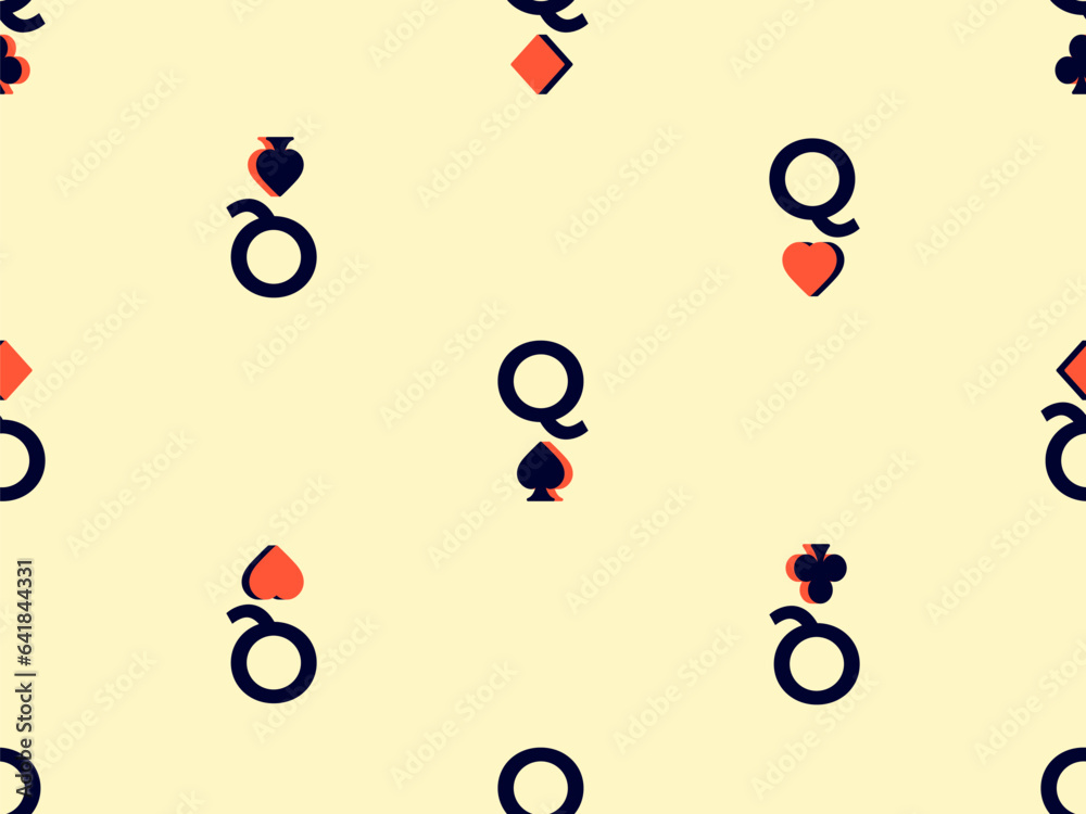 Seamless pattern with card suits Queen: diamonds, hearts, clubs, spades ...