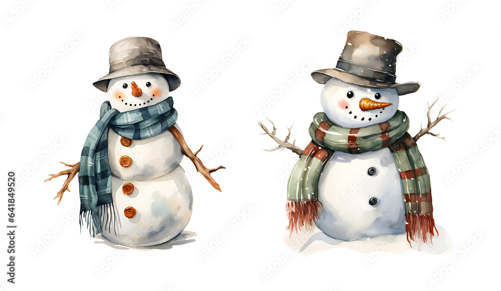 Snowman watercolor clipart illustration with isolated background Stock ...